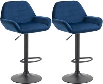 Clp Ensemble de 2 tabourets de bar Braga en velours bleu, m&eacute;tal noir opaque