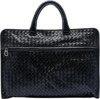 Bottega Veneta Sac Business en Cuir Tress&eacute; Pre-owned - Femme - Pre-owned - Noir - Taille: ONE Size
