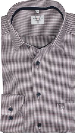 Marvelis Modern Fit Herren Langarm Businesshemd | Dunkelrot kariert | New Kent Kragen Gr. 43