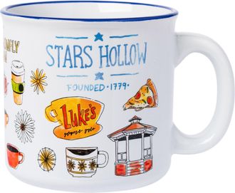 Silver Buffalo Gilmore Girls Lukes Featuring Iconic Stars Hollow Locations Keramik Camper Tasse, 590 ml