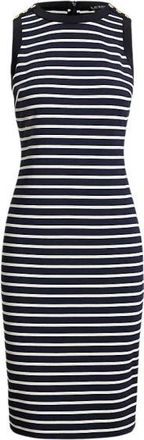 Ralph Lauren Femme, Robes, Bleu, Taille: 40 FR Striped Button-trim Sleeveless Dress