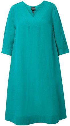 Ulla Popken Midikleid Leinenmix-Midikleid A-Linie V-Ausschnitt 3/4-Arm