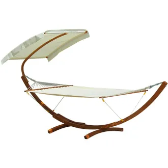 HOMCOM Hamac de jardin avec support en bois et parasol hamac sur pied 2 personnes max. charge max. 180 Kg