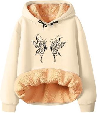 Generic Sweat à capuche en polaire pour femme - Haut pelucheux pour lhiver et le printemps - Pull à capuche en polaire chaude à manches longues - Imprimé uni 