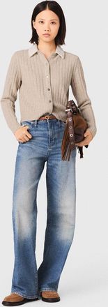 Maje Cardigan, Abnehmbarer Perlenkragen - Beige - Maje