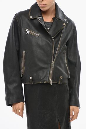 Diesel Leather Biker Jacket L-EDMEA-CL Vintage Effect Diesel