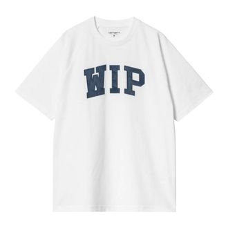Carhartt Work in Progress Homme, Tops, Blanc, Taille: XS T-shirt à Patch Graphique Blanc/Bleu
