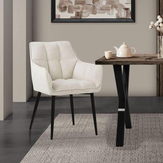 ML Design 1x Chaise de Salle &agrave; Manger en Tissu &Eacute;ponge, Cr&egrave;me, Chaise de Cuisine avec Assise Rembourr&eacute;e &Eacute;paisse et Pieds M&eacute;talliques Noir, Dossier et