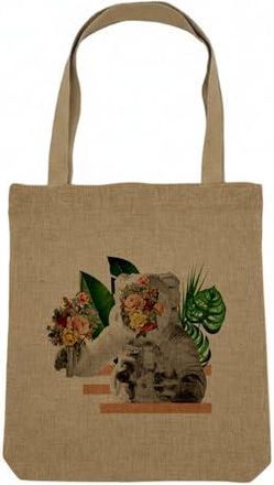 Fabulous Sac Shopping Tote Bag Aspect Lin - Astronaute en Fleur Collage Art Surr&eacute;alisme - Sac de Courses Toile Epaisse 360g Beige Naturel Cabas Port&eacute; Epaule So