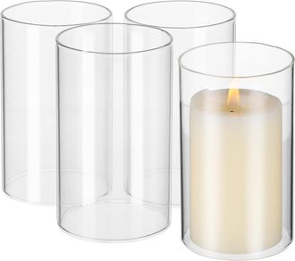 Cabilock Kerzenhalter Glas 4er Set Kerzen Glashalter - Glaszylinder Für Teelichter - Windlicht Ersatzglas - Ideal Für Hochzeitsdekorationen - Zuhause Und Party