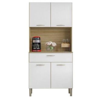 Kit's Paraná Buffet de Cuisine 4 Portes 1 Tiroir Chêne et Blanc L 74.5 H 170.5 P 36.3 cm