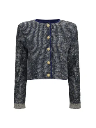 Balmain Womens Cardigan Quilted Sequin Navy-Green Polyamide Navy/green Sweater