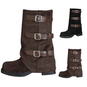 Generic Bottes mi-mollet pour femme avec boucle d&eacute;ployante - Bout rond - Bottes &agrave; enfiler - Talon bas - Chaussures dhiver antid&eacute;rapantes, caf&eacute;, 37.5 EU