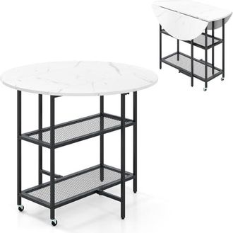 Giantex Table de salle à manger pliable ronde, pour 2 à 4 personnes, table de salle à manger avec 2 roulettes, table de cuisine pliante avec 2 étagères en tre