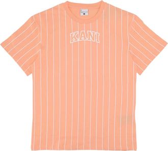 Karl Kani Pinstripe Tee Apricot/White Short Sleeve - - Tops - Herren - Rosa - XL