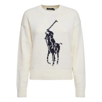 Polo Ralph Lauren Homme, Pulls, Blanc, Taille: S Big Pony Intarsia Cotton Sweater
