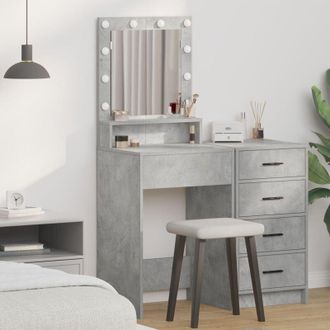 vidaXL Vidaxl - Schminktisch mit LED-Lichtern in Beton Grau 50x41x135 cm