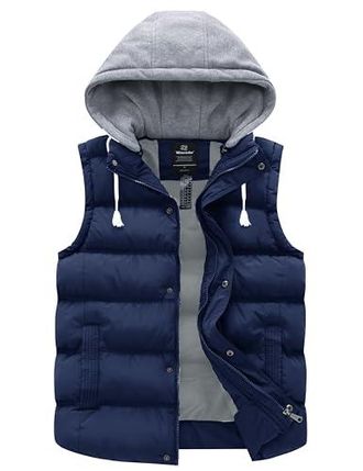 Wantdo Homme Veste sans Manches &agrave; Capuche Gilet Rembourr&eacute; en Coton &agrave; Capuche D&eacute;tachable Manteau sans Manche Chaud Bleu Saphir XXL