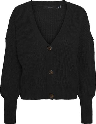 Vero Moda Damen Vmlea Ls V-Hals Manchet Cardigan Noos Strickjacke, Schwarz, M EU
