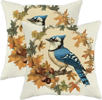 Generic Herbstlicher Blauh&auml;her Zierkissenbezug Atmungsaktiv Zierkissenbez&uuml;ge Mit Rei&szlig;verschluss Kissenbez&uuml;ge F&uuml;r Bett Sofa B&uuml;ro 45X45Cm 2Er Set