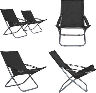vidaXL Vidaxl - Klappbare Strandst&uuml;hle 2 Stk. Stoff Schwarz - Strandstuhl - Klappstuhl - Gartenstuhl - Outdoor M&ouml;bel - Stahlgestell - Home & Living