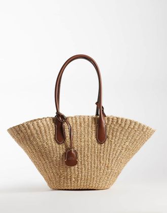 Polo Ralph Lauren sac de plage en raphia avec finitions en cuir beige-Marron