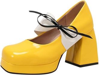 Generic Chaussures d&eacute;contract&eacute;es M&egrave;re de la mari&eacute;e pour femme &agrave; bout &eacute;pais chaton &agrave; talons plateforme en cuir synth&eacute;tique travail formel verni Court &agrave; talon m