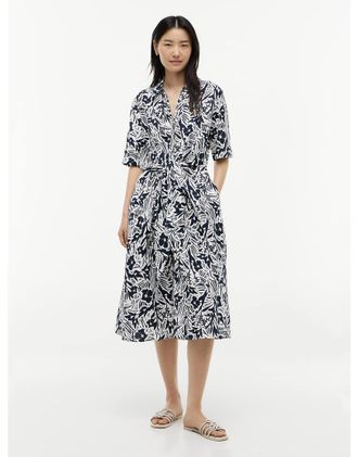Tommy Hilfiger Robe chemise mi-longue en lin m&eacute;lang&eacute; avec d&eacute;tail nou&eacute; - Multicolore-Blanc