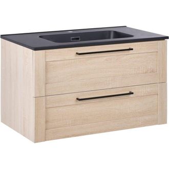Beliani Wandmontierter Waschtischunterschrank mit Waschbecken TARIJA 80 cm Hellbraun