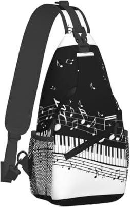 Generic Sacoche Tactique Note de musique noire et blanche Casual Sac Bandouli&egrave;re Durable Crossbody Bag pour Camping Homme Femme