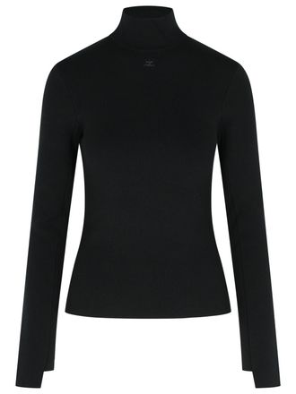 Courr&egrave;ges Pull &agrave; col roul&eacute; dans les cours dans le m&eacute;lange de viscose noir