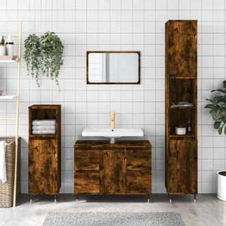 vidaXL Vidaxl - Armoire salle de bain ch&ecirc;ne fum&eacute; 80x33x60cm bois ding&eacute;nierie