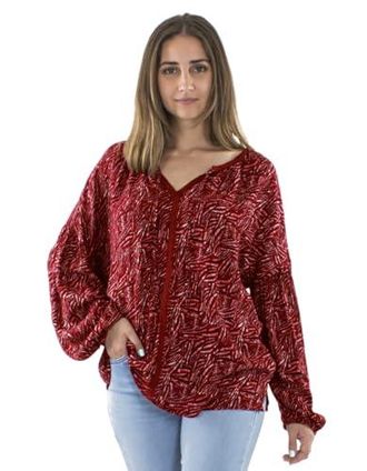 Coline Blouse Manches Longues imprim&eacute; Original - Couleur : Bordeaux - Taille : S/M