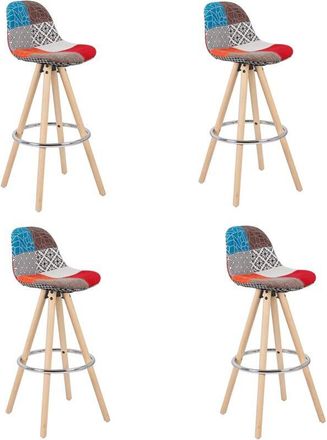 Woltu Woltu - Lot de 4 Tabouret de Bar Tabouret de Cuisine en Lin, avec Repose-Pied, Patchwork Multicolore