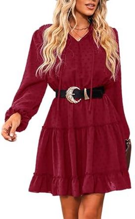 Cupshe Mini robe décontractée à volants avec cordon de serrage et col en V sans ceinture pour femme, Rouge, XL