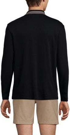 Lands End Langarm-Poloshirt mit Kontrastkragen, Herren, Größe:48-50 regular, Schwarz, Baumwolle, by Lands End
