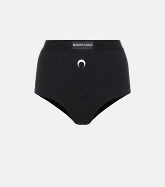 Marine Serre Culotte brod&eacute;e en coton m&eacute;lang&eacute;