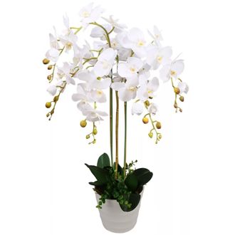 Leaf Design UK Realistische künstliche Orchidee im Topf, Weiß, 85 cm
