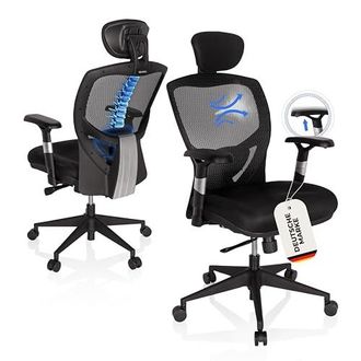 hjh OFFICE B&uuml;rostuhl Venus Base ergonomischer Schreibtischstuhl & Drehstuhl mit verstellbarer R&uuml;ckenlehne, Sitztiefenverstellung, Computerstuhl Stoff/Netz, Schwa