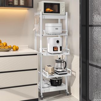 Generic Weiße Küchenregal, 5-Stöckiger Mikrowellenwagen, Metall-Aufbewahrungsregal for Wohnzimmer, Esszimmer, Arbeitszimmer