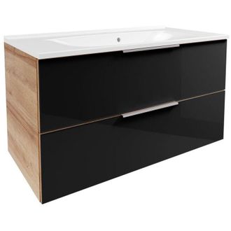 Fackelmann B.brillant Badm&ouml;belset 100cm - Ast Eiche - Glas