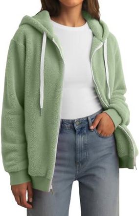 Generic Vestes pour femmes 2026 - Sweat &agrave; capuche d&eacute;contract&eacute; - Mode duveteuse et chaude - Avec poches, Vert, 5XL