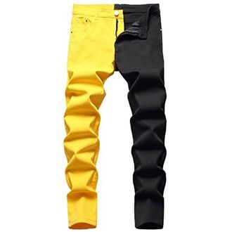 Generic Jean droit extensible pour homme - Pantalon de travail en denim pour homme - Pantalon tendance Hip Hop d&eacute;contract&eacute; avec poches boutonn&eacute;es - Pantalon s