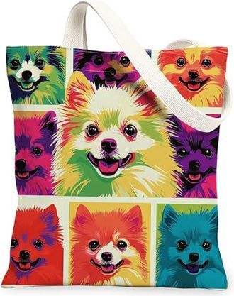 Generic Sac fourre-tout en toile Pop Art de Pom&eacute;ranie pour faire du shopping, 33 x 38,1 cm, motif chiot abstrait amusant et amusant, sac d&eacute;picerie r&eacute;utilisabl