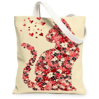 Generic Sacs fourre-tout en toile avec motif floral, motif coeur, sacs d&eacute;picerie, sacs d&eacute;picerie &eacute;cologiques, vintage, artistique, l&eacute;ger, lavable, beige, 13x1