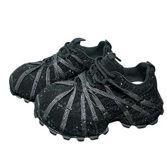 Generic YUJIEBB Baskets &agrave; plateforme &eacute;paisse en tissu &agrave; paillettes pour femme Chaussures de sport &agrave; lacets &eacute;pais, Noir, 39.5 EU