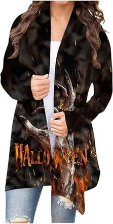 Generic 2026 Vestes pour femmes mode d&eacute;contract&eacute;e sur le th&egrave;me dHalloween imprim&eacute; chemise cardigan veste &agrave; manches longues, blanc, 3XL