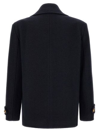 Balmain Virgin Wool Double-Breasted Coat - Black