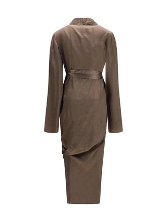 Rick Owens Womens Asymmetric Wrap Dress With Knot Fastening Dust Cupro