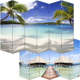 Mendler Foto-Paravent Paravent Raumteiler Trennwand M68 MVG-Zertifiziert - 180x240cm, Strand